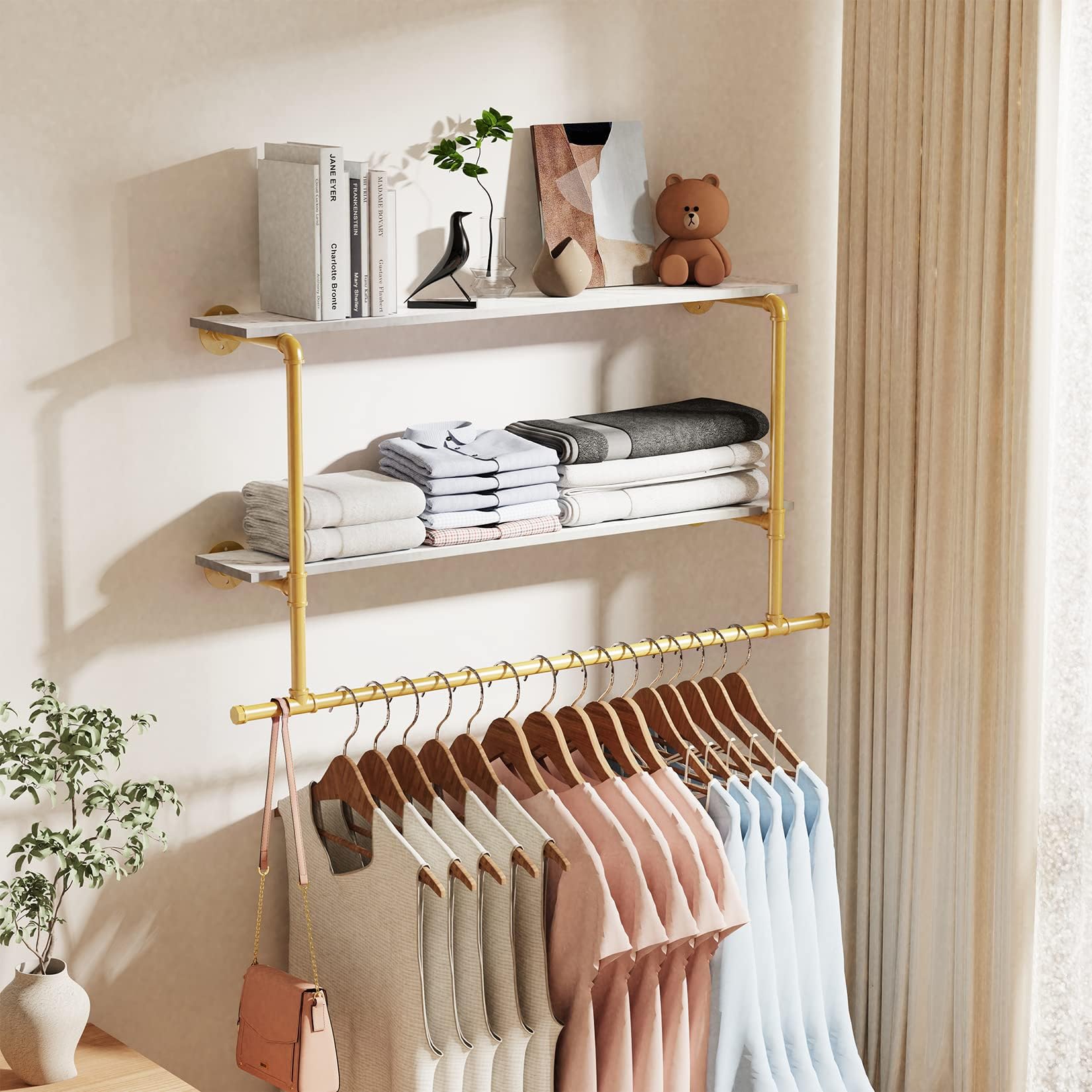 unho Industrial Pipe Clothing Rack: Wall Mounted Clothes Rack with 3 ...