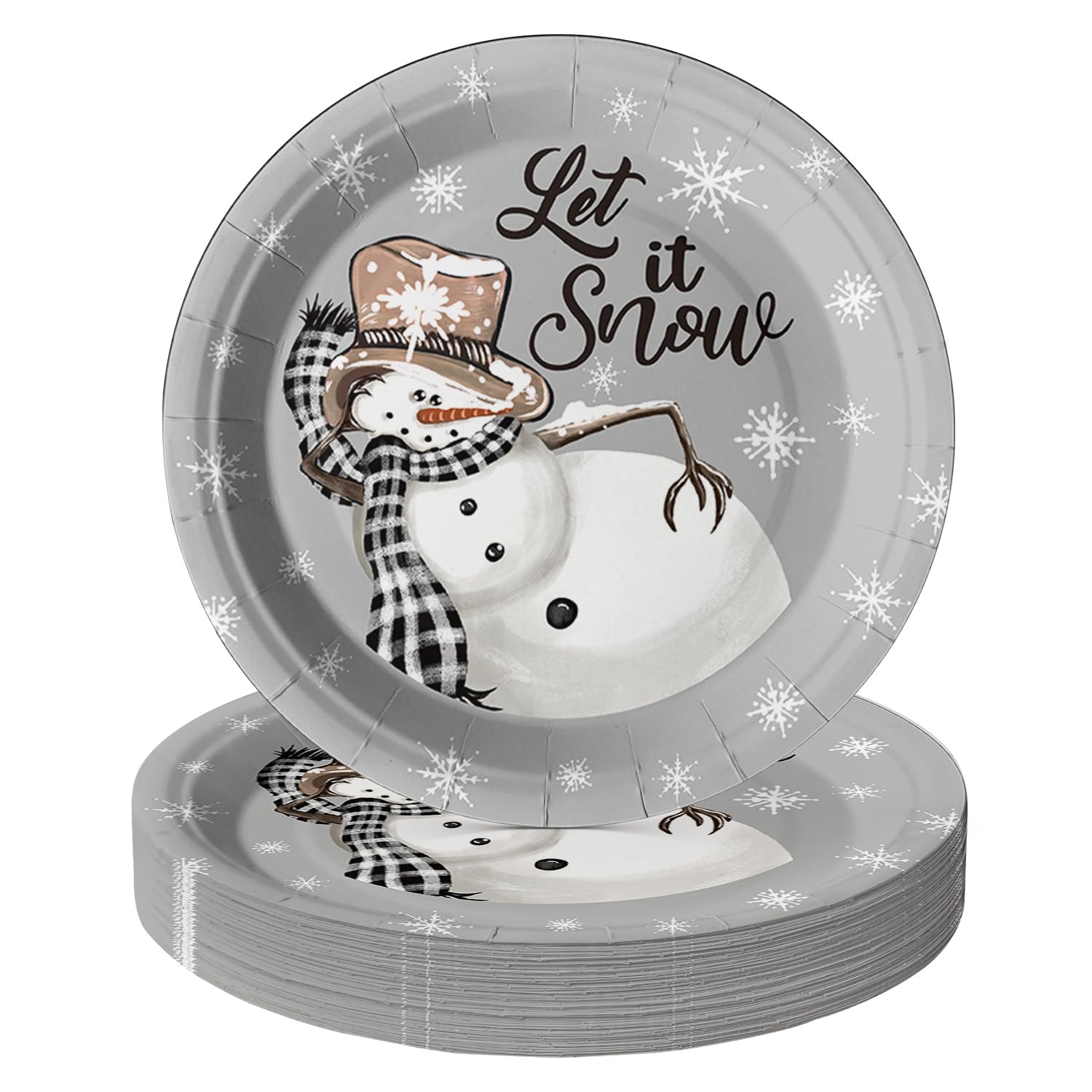 Amazon.com: Horaldaily 40Pcs Christmas Paper Plates, Grey Snowman Snow ...