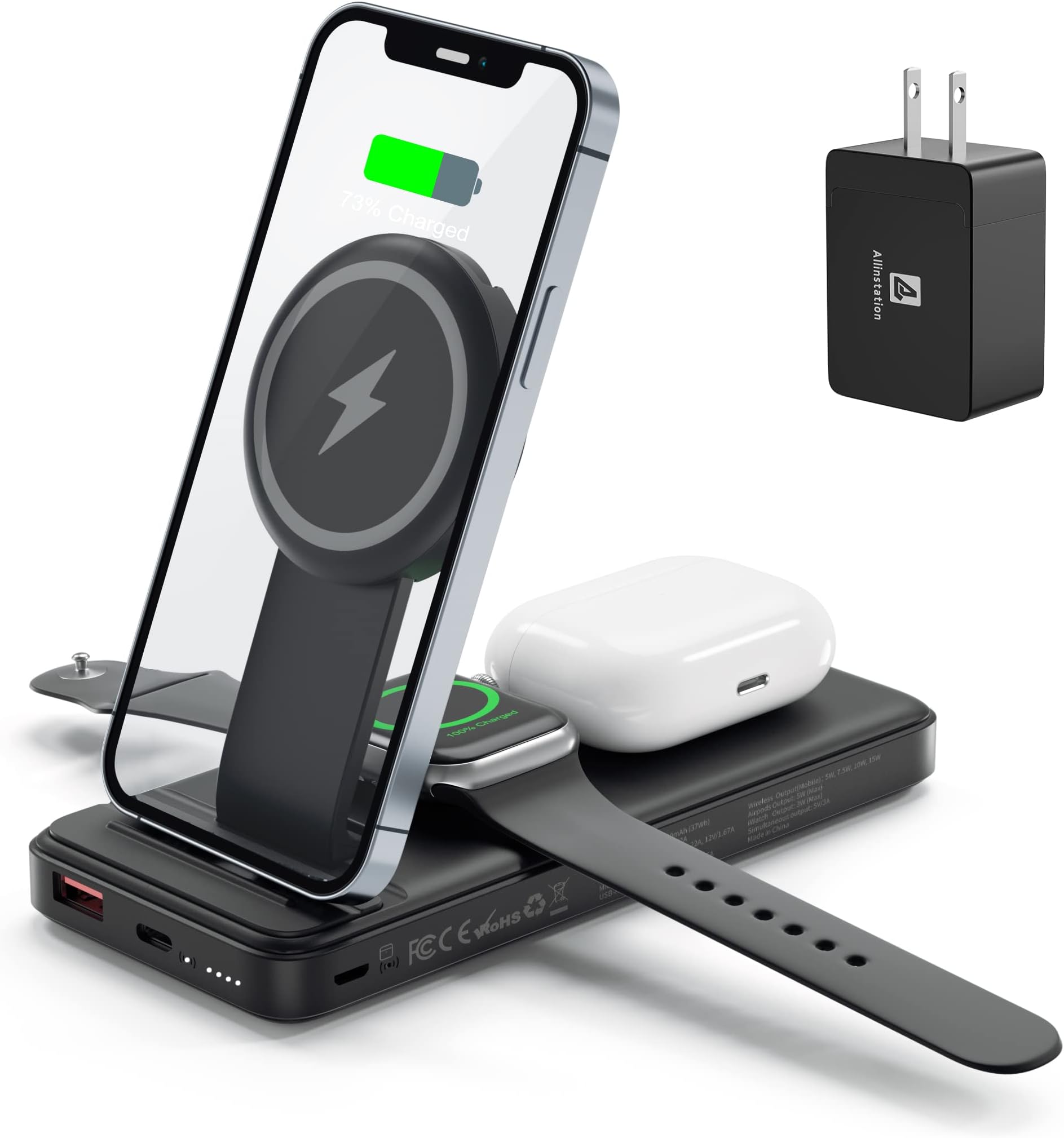 Amazon.com: Allinstation Wireless Charging Station Protable Charger - 10000mAh 5 in 1 Wireless ...