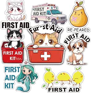 Amazon.com: Funny First Aid Sticker Pack: 4 inches Cartoon First Aid ...