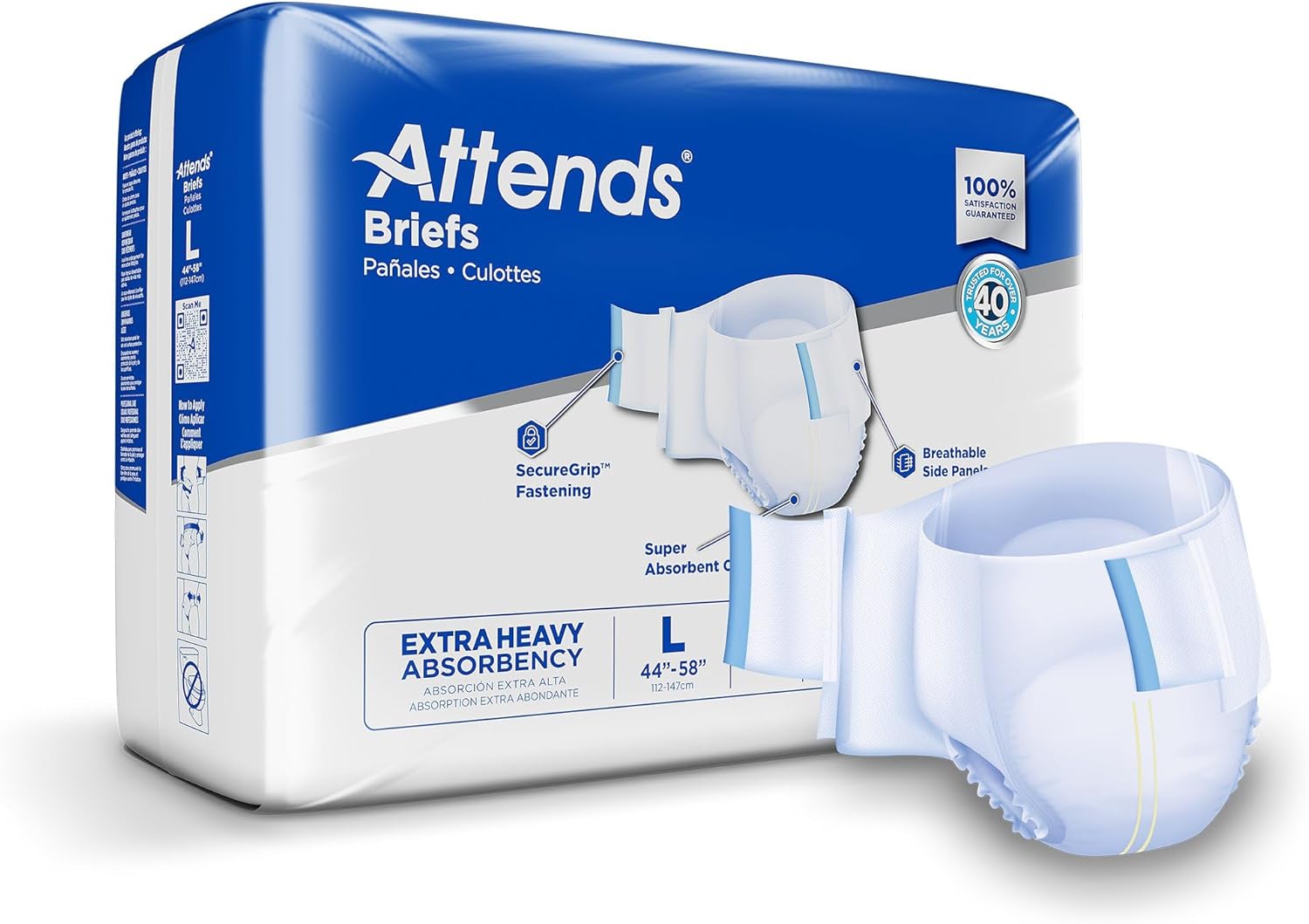 Amazon.com: Attends Adult Incontinence Disposable Briefs, Large, 44"-58 ...