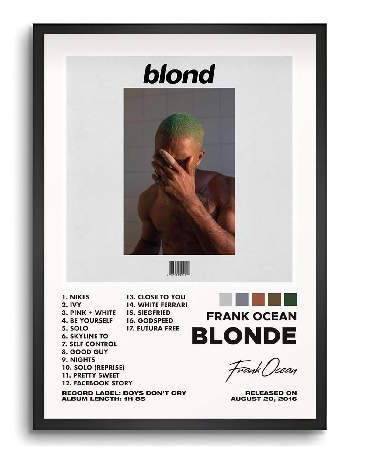 Vyopix Frank Ocean - Blonde Album Cover, Wall Decoration Art Framed ...