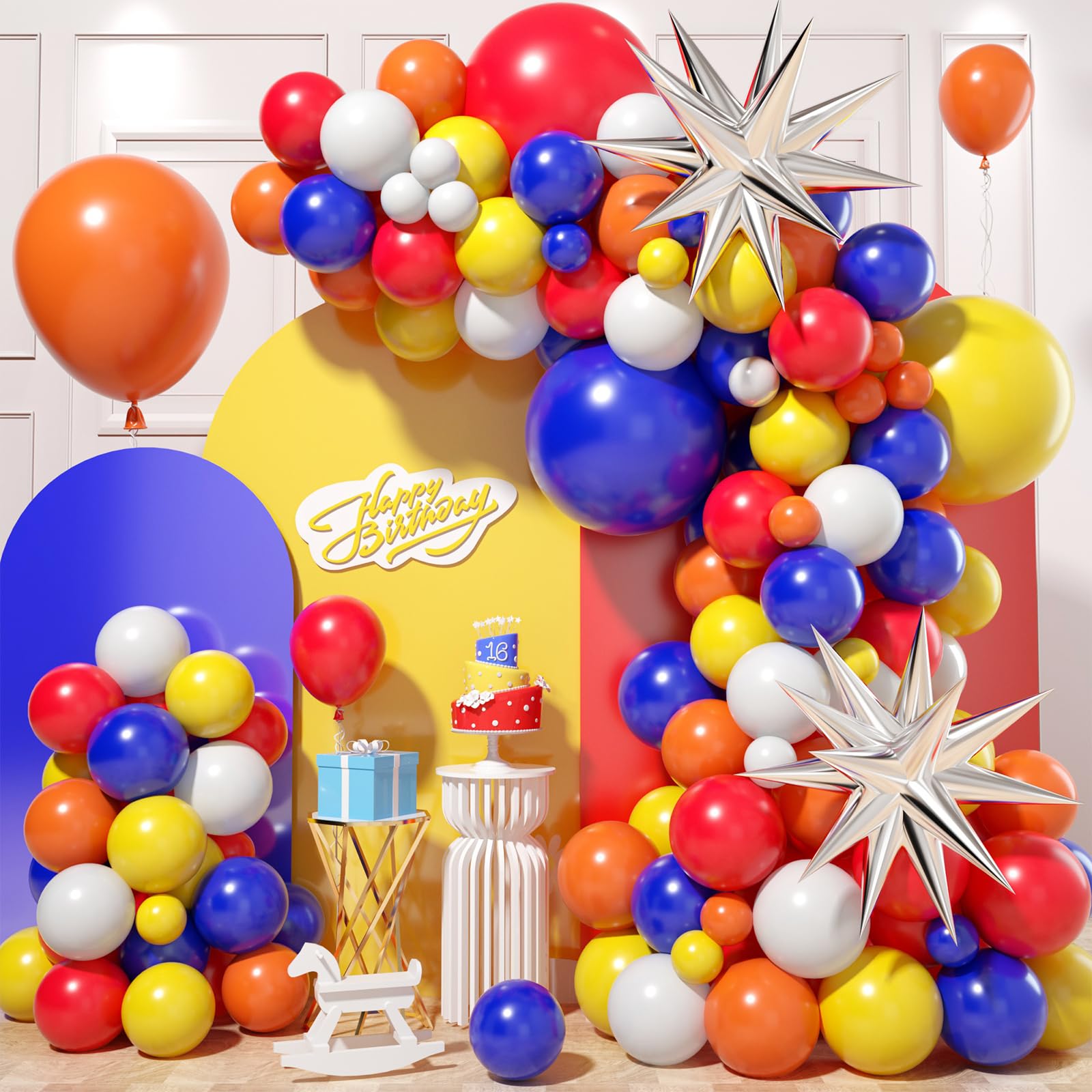Amazon.com: Red Yellow Blue Balloon Arch Kit, Colorful Balloon Garland ...