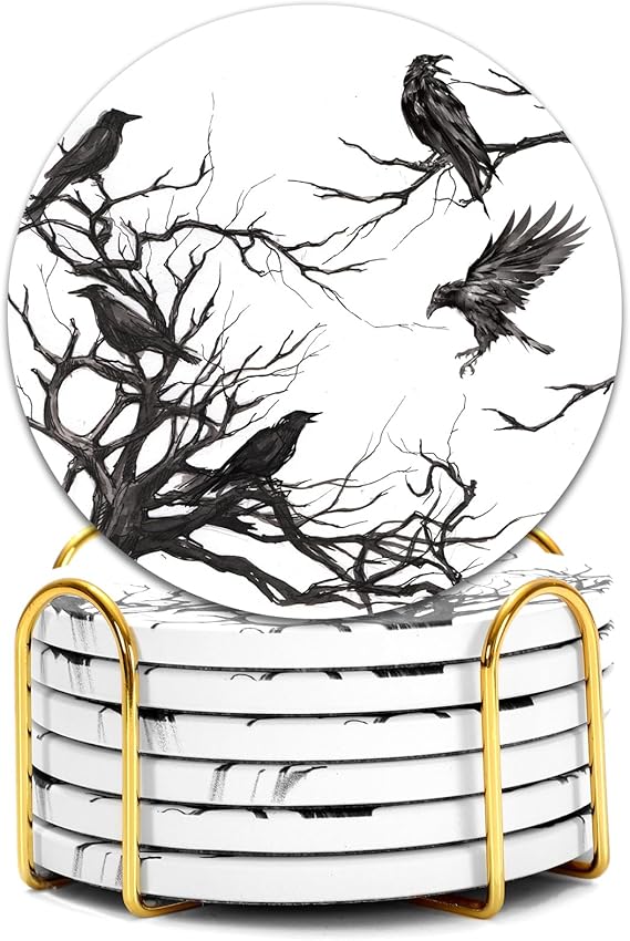 Amazon.com: Generic AnyDesign 6Pcs Halloween Coasters with Holder ...