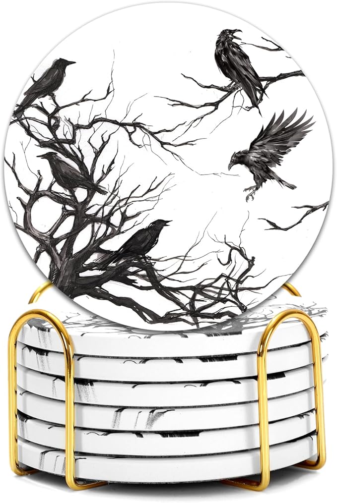 Amazon.com: Generic AnyDesign 6Pcs Halloween Coasters with Holder ...