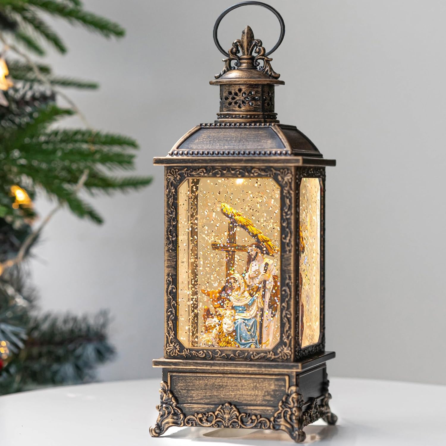 Amazon.com: Christmas Snow Globe Lighted Manger Nativity Scene, Musical ...