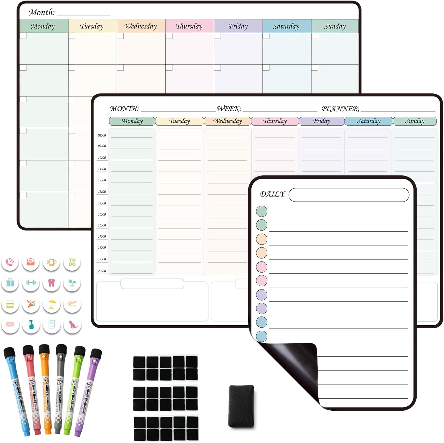 MCCORL Magnetic Fridge Calendar with Time Slots, Weekly and Monthly ...