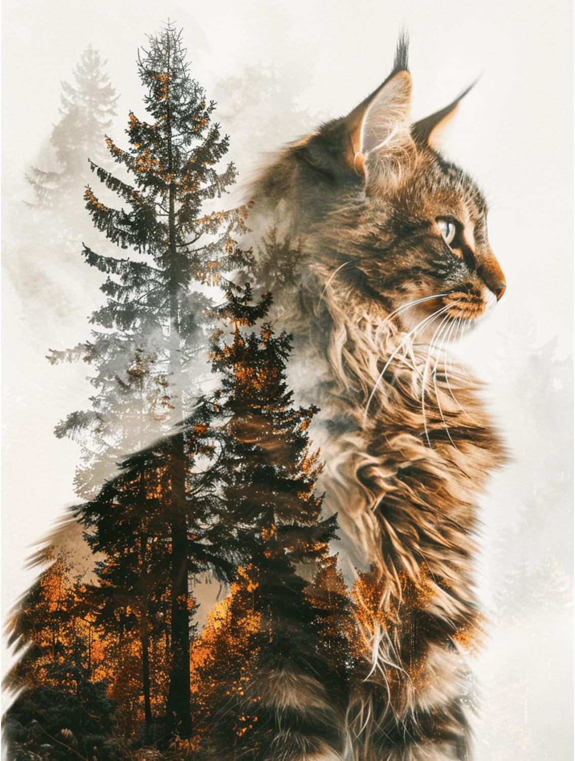 Amazon.com: Yoonek Graphics Maine Coon Cat in Forest Double Exposure ...