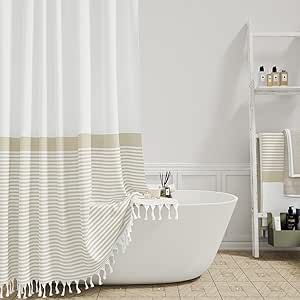 Amazon.com: Dynamene Extra Long Shower Curtains, 84 Inches Long Farmhouse Boho Striped Fabric ...