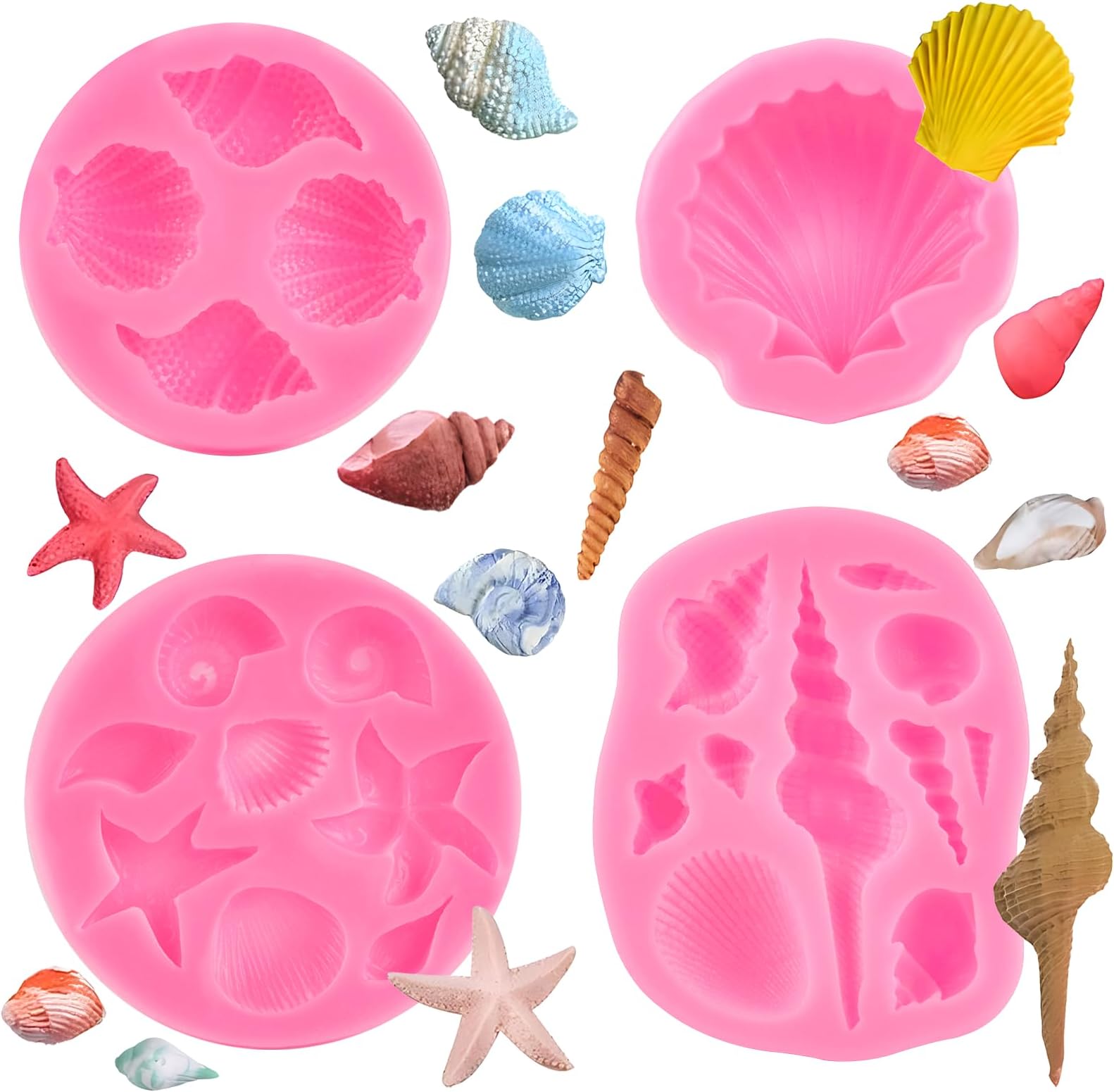Amazon.com: JOERSH 4 PCS Marine Theme Fondant Silicone Molds, Seashell ...