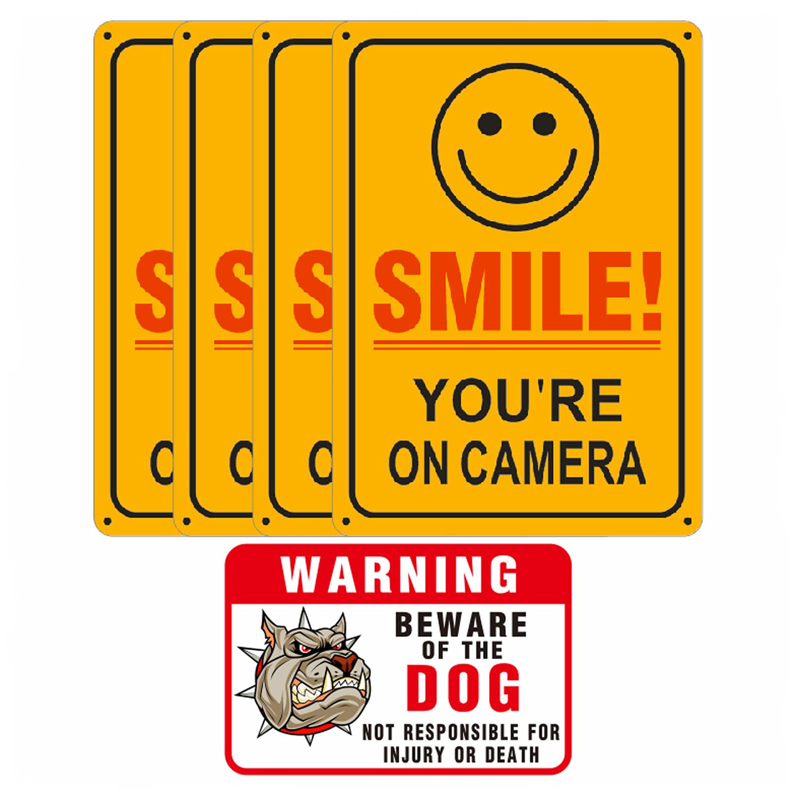 Buy 4-Pack Smile You’re On Camera And Beware of Dog Sign,Aluminum 10 x ...