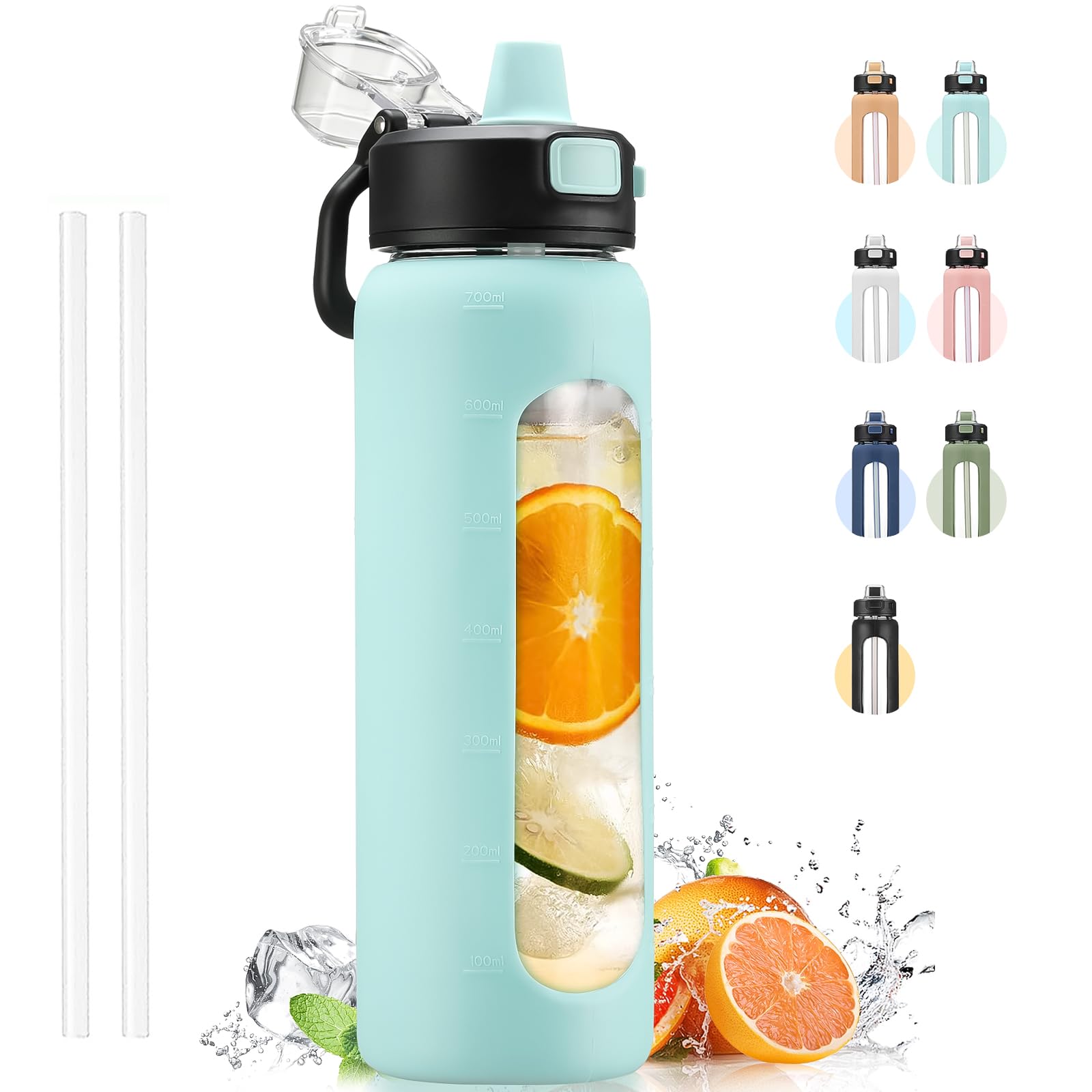Amazon.com: Kodrine Water Bottle With Straw and Carry Handle, Glass ...