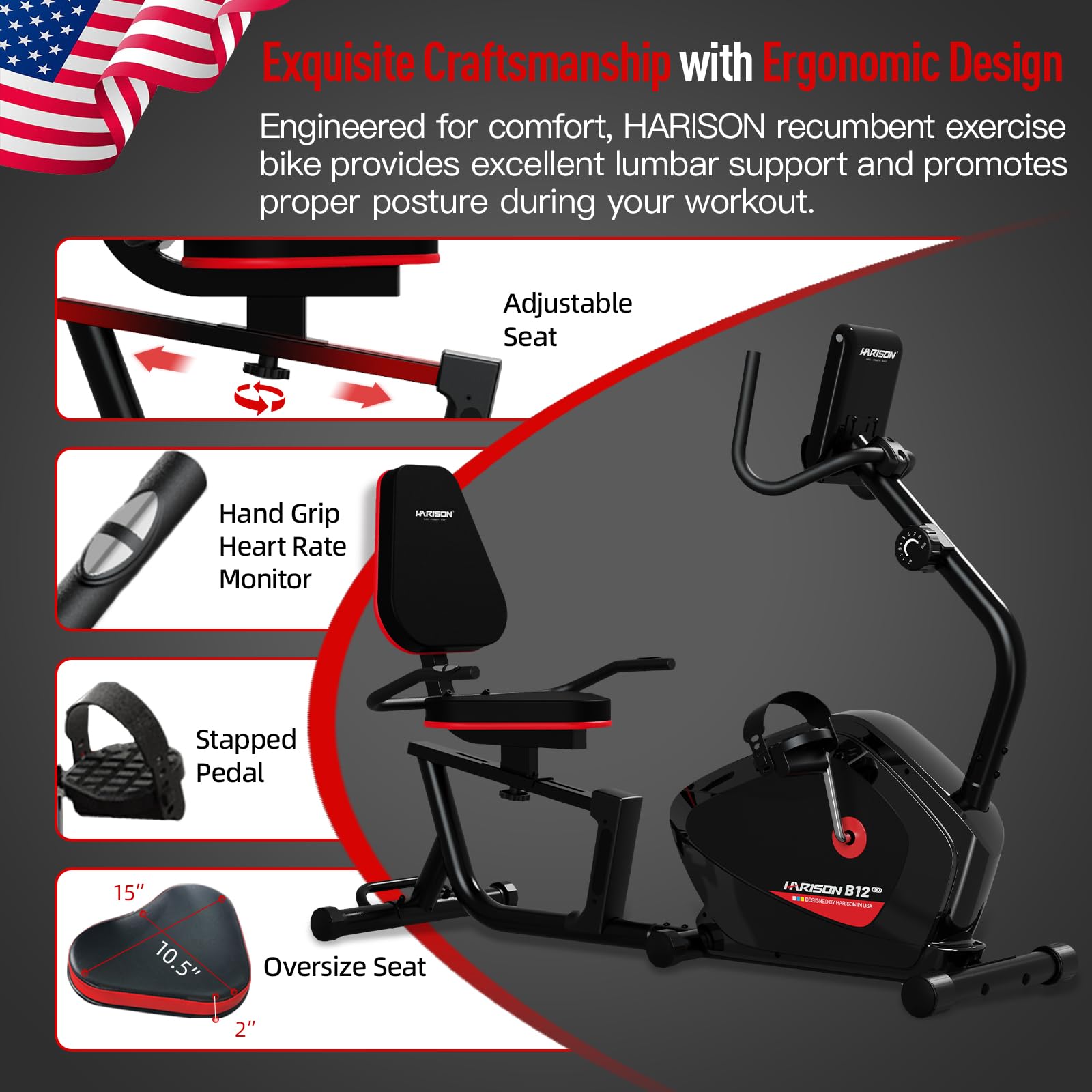 Snapklik.com : HARISON Magnetic Recumbent Exercise Bike
