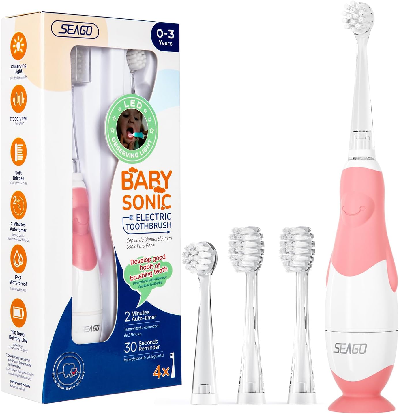 Amazon.com: SEAGO Toddler Electric Toothbrushes for Baby Ages 0-3 Years ...
