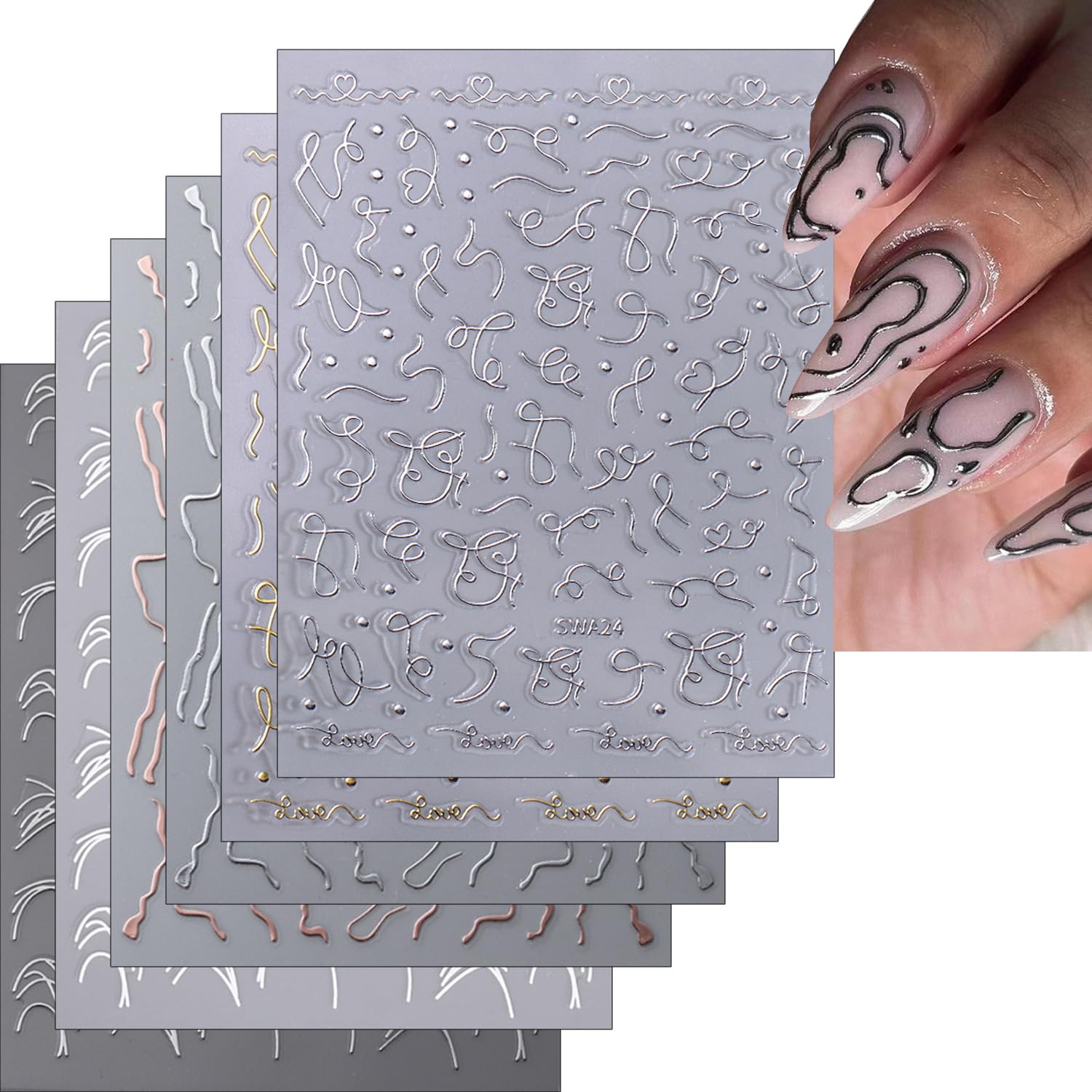 Amazon.com: Tyuimhx 6 Sheets Line Nail Art Stickers Decals 3D Self ...