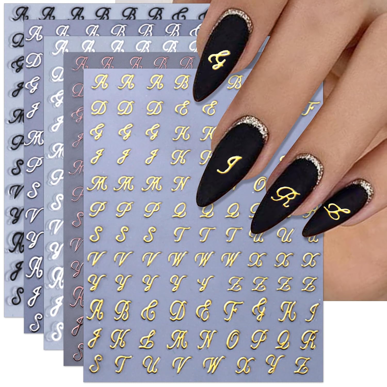 Amazon.com: IDDFEVE Letter Nail Art Stickers - 3D Handwritten Old ...