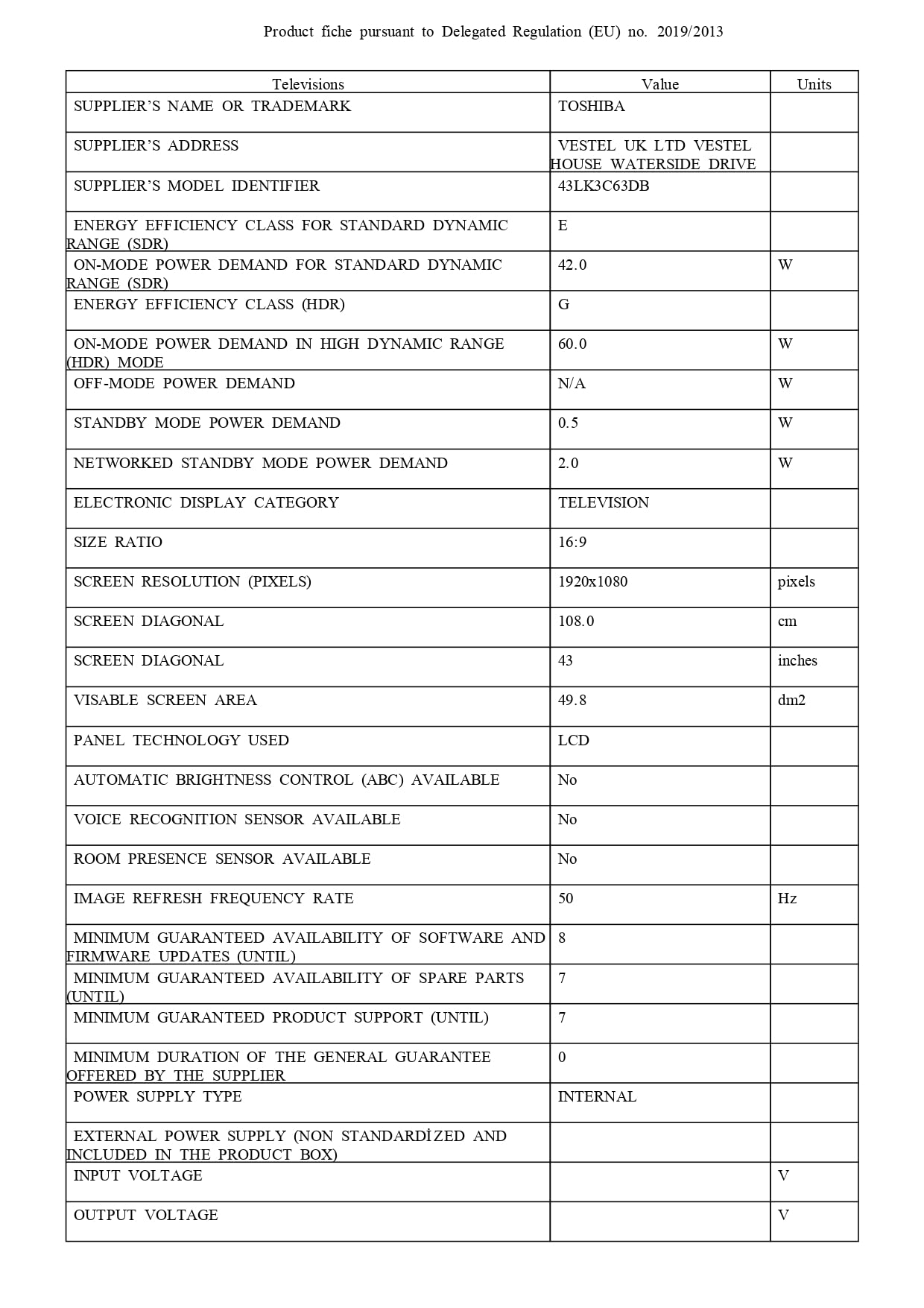 Toshiba UF3D 43 Inch Smart Fire TV 109.2 cm (4K Ultra HD, HDR10 ...