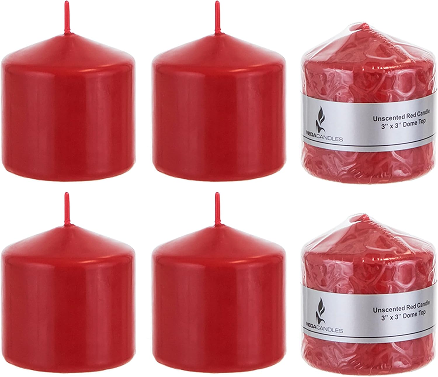 Amazon.com: Mega Candles 6 pcs Unscented Dome Top Red Pillar Candles ...