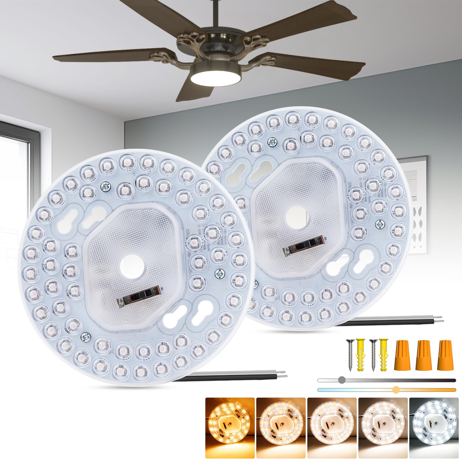 Bonlux Ceiling Fan LED Light Replacement, 5.11 inch 18W 5CCT 2700K ...