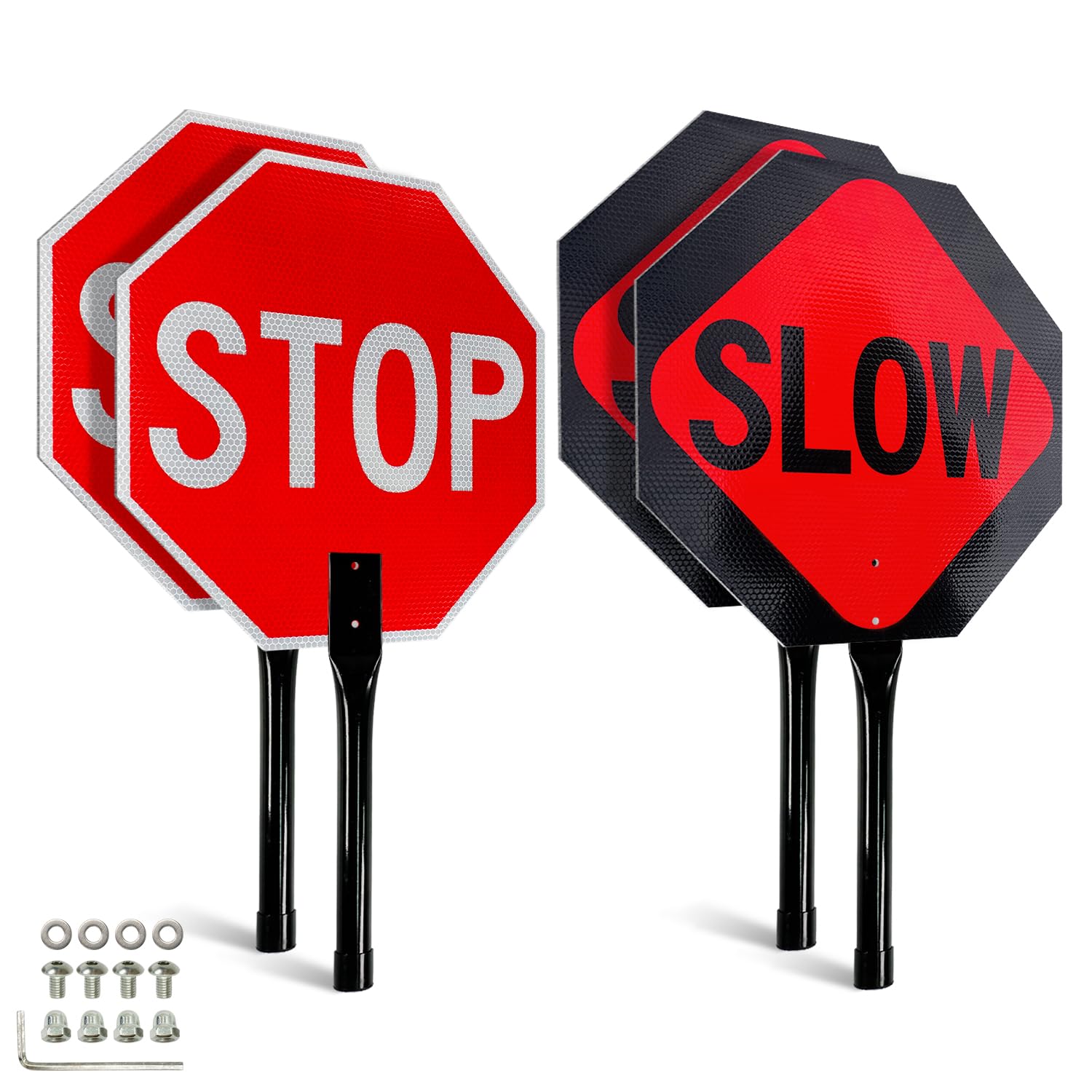 Amazon.com: Faittoo Stop Slow Sign with Metal Handle, 2-Pack 18" x 18 ...