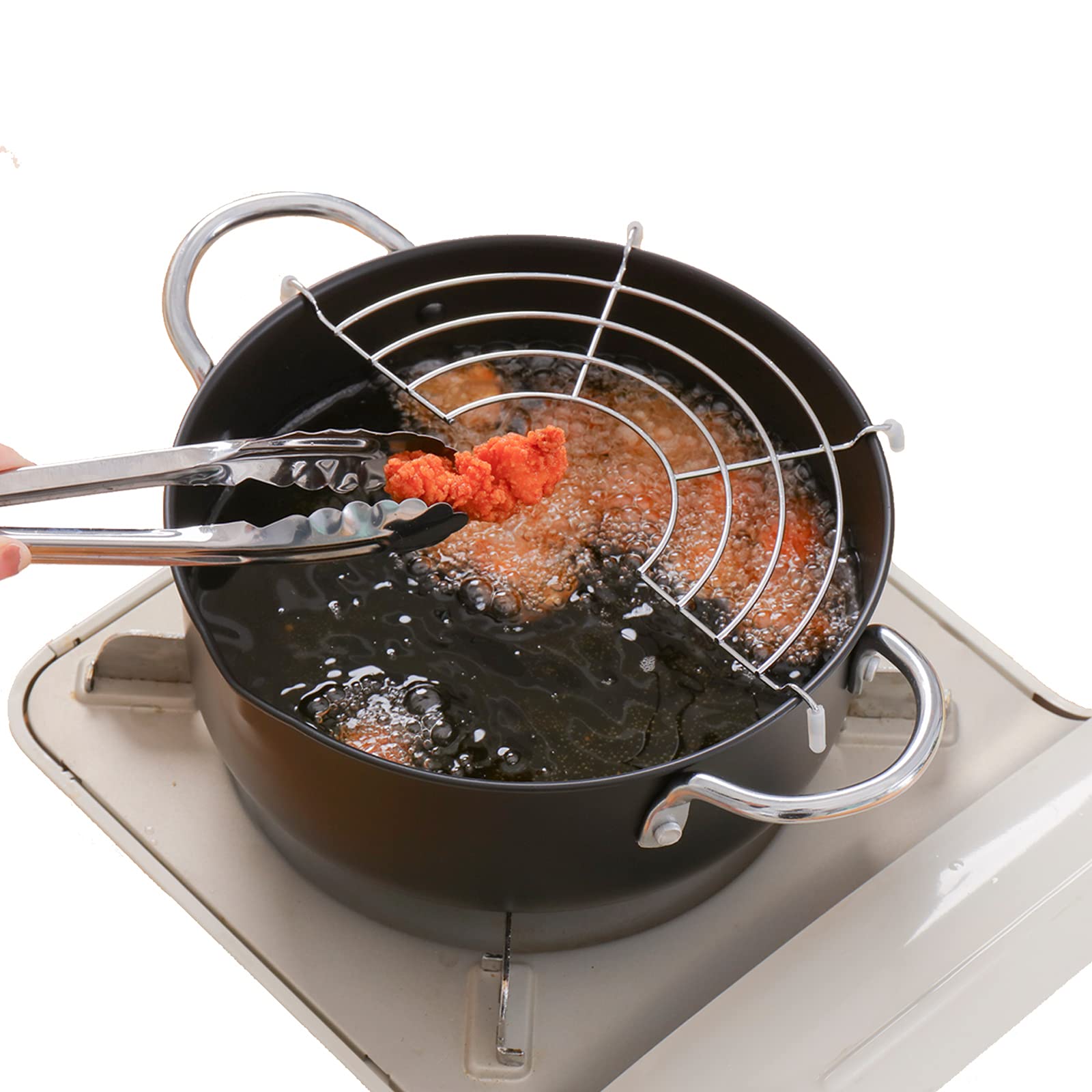 Buy Deep Fryer Pot, Non Stick Iron Deep Frying Pot Pan with Drainer ...