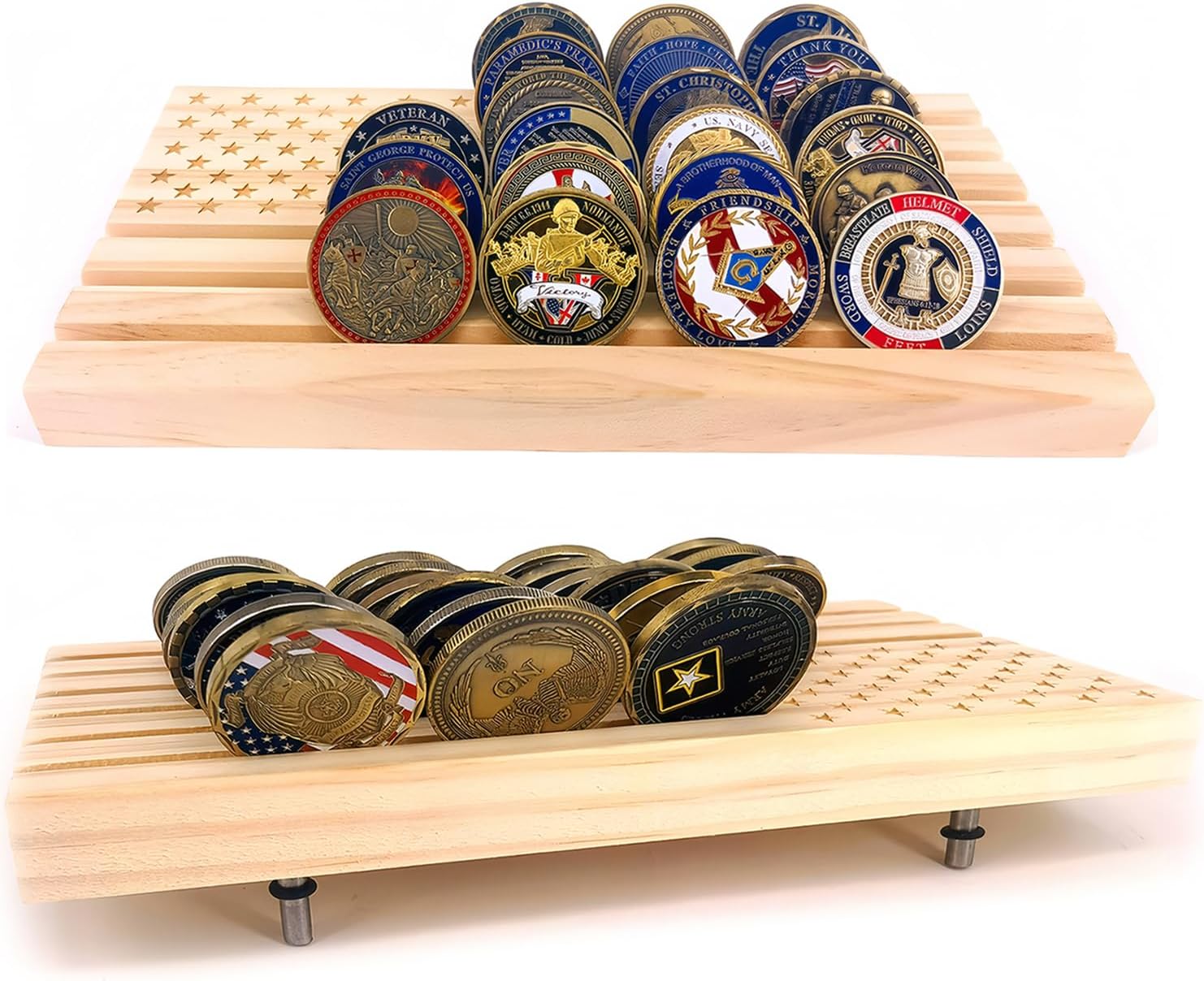 Amazon.com: Vowmaid American Flag Solid Wood Military Challenge Coin ...
