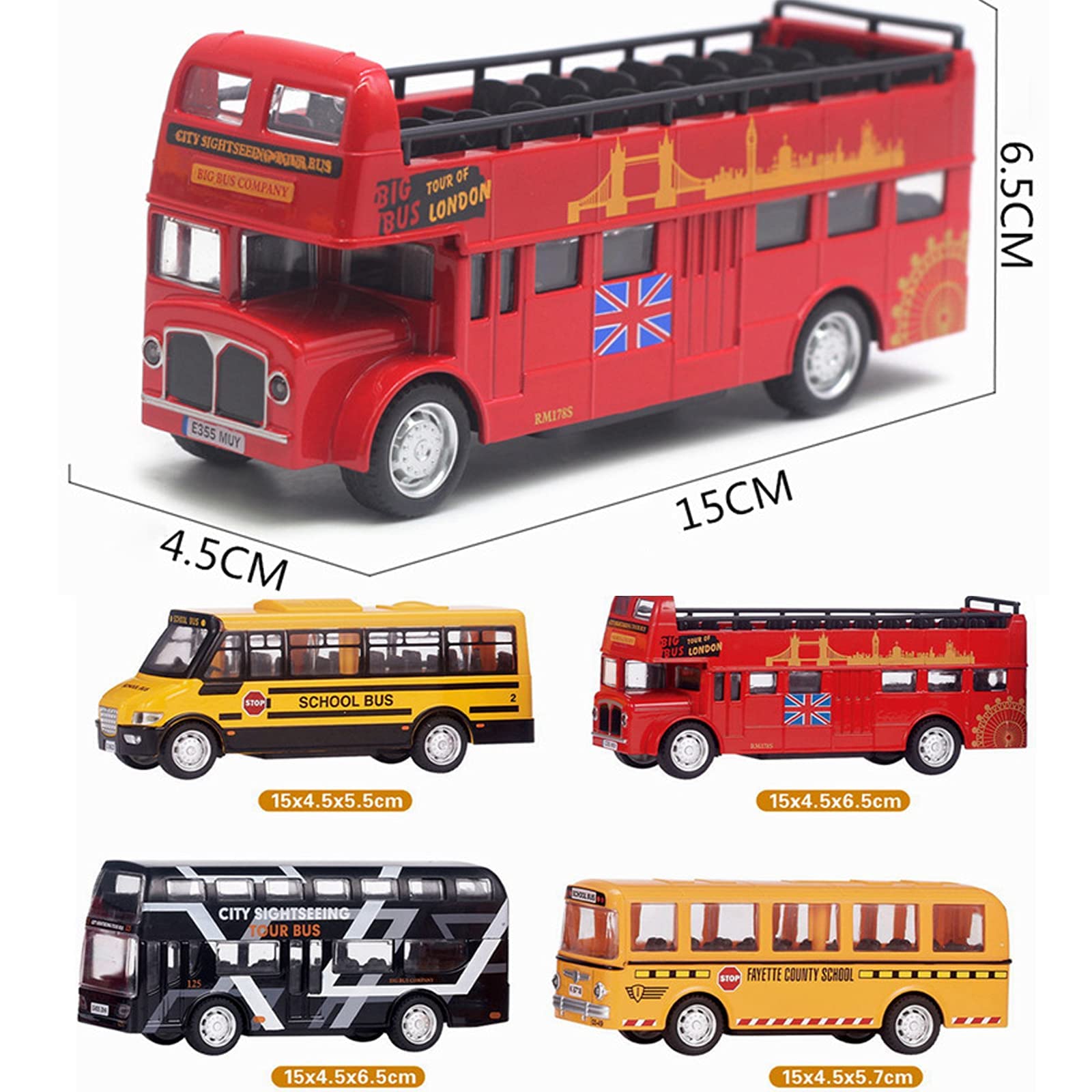OTONOPI Bus Toys Die Cast Metal Toy Cars Pull Back School Bus Double ...