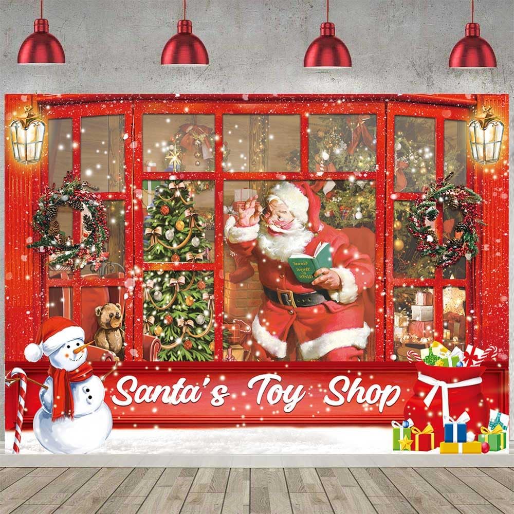 Amazon.com : XCKALI Christmas Santa's Toy Shop Backdrop Red Santa ...