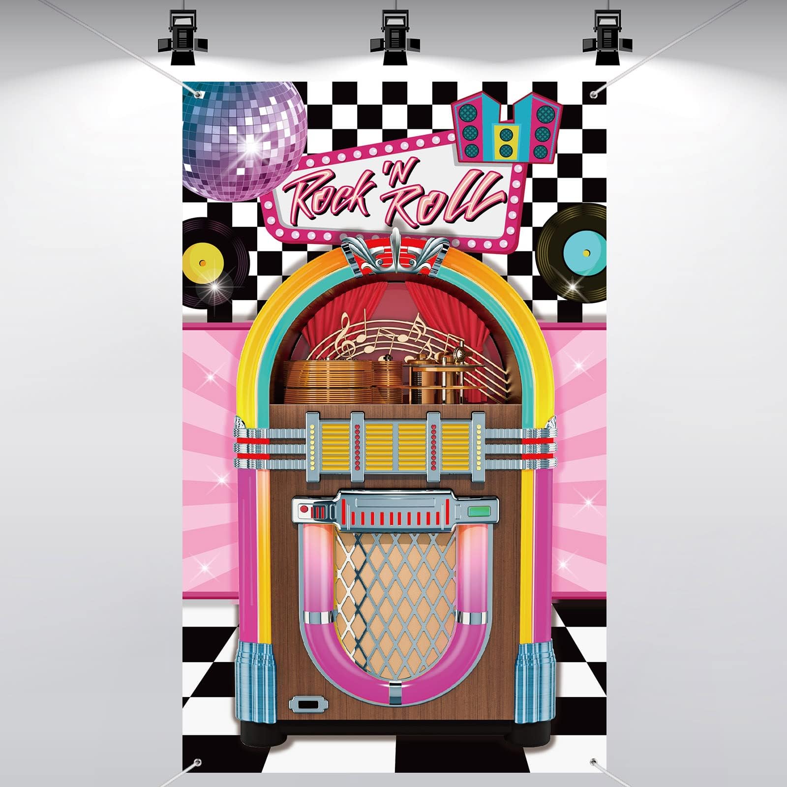 Amazon.com : Nuenen 50's Sock Hop Party Decorations Banner Jukebox ...