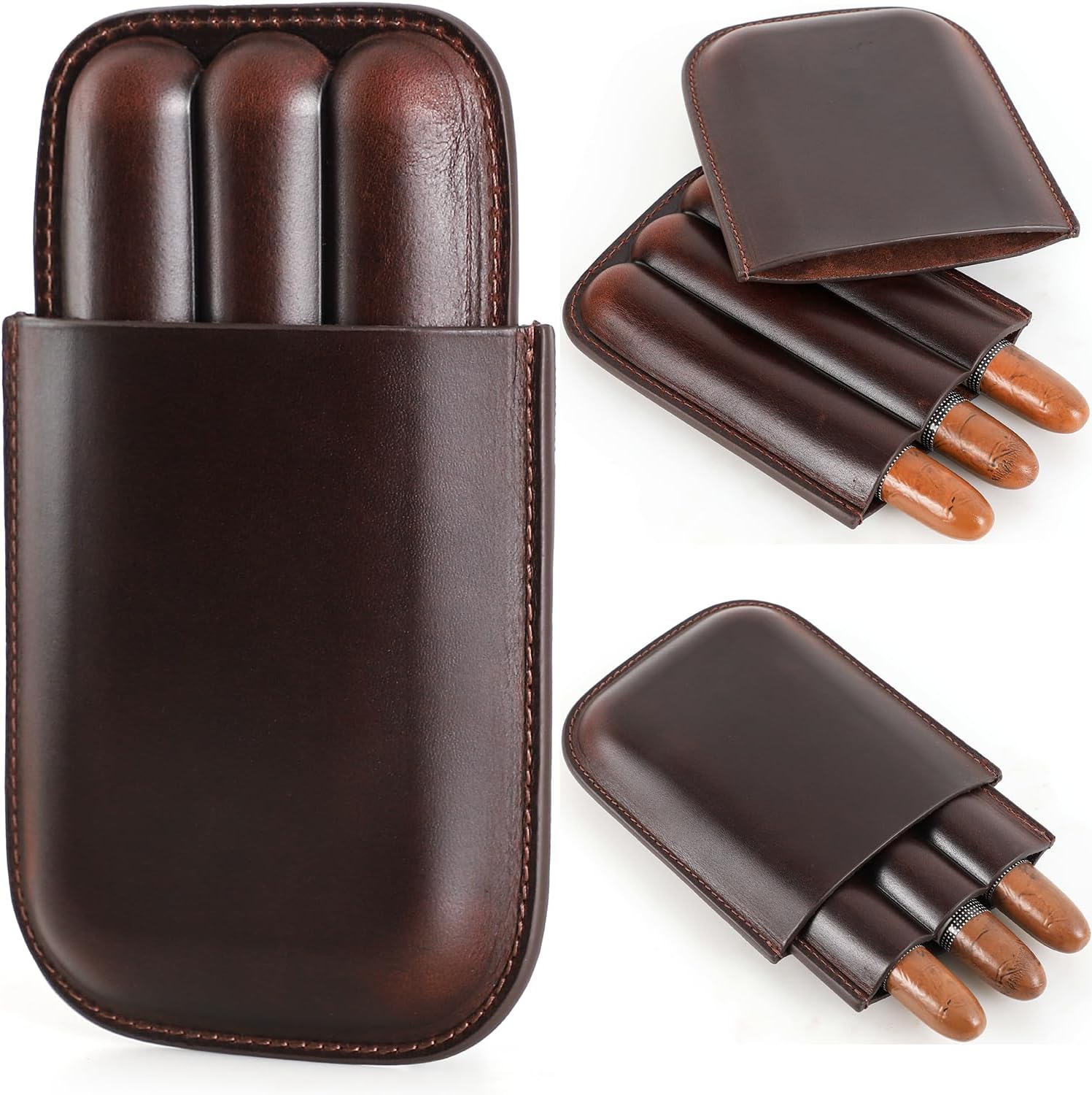 Amazon.com: CataPurus Top Grain Leather Travel Cigar Case Sleeve ...