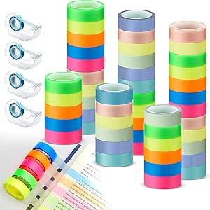 Amazon.com : Outus 54 Pcs Removable Highlighter Tape 1/2'' x 16.4 ft ...