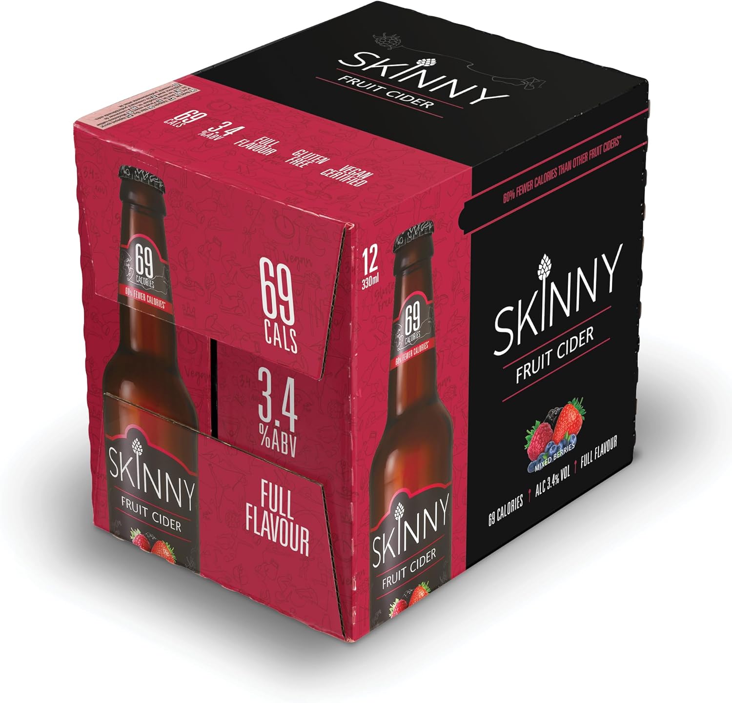 Skinny Fruit Cider Mixed Berries, 3.4% Cider, Gluten FREE Cider, Full ...