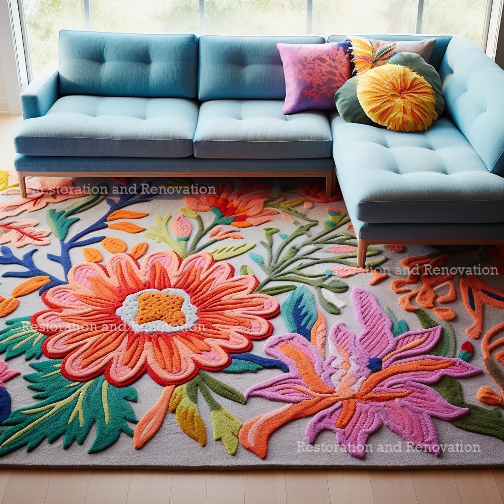 Amazon.com: Restoration and Renovation Handmade Wool Floral Area Rug ...