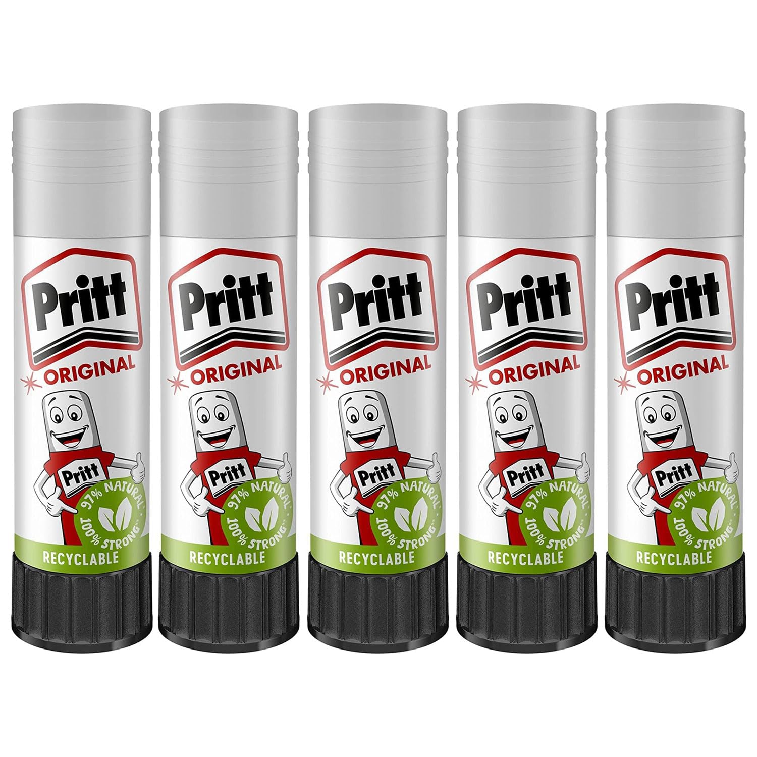 Pritt Glue Sticks 11g x 5 Pack 90% Natural Recyclable Strong Adhesive ...