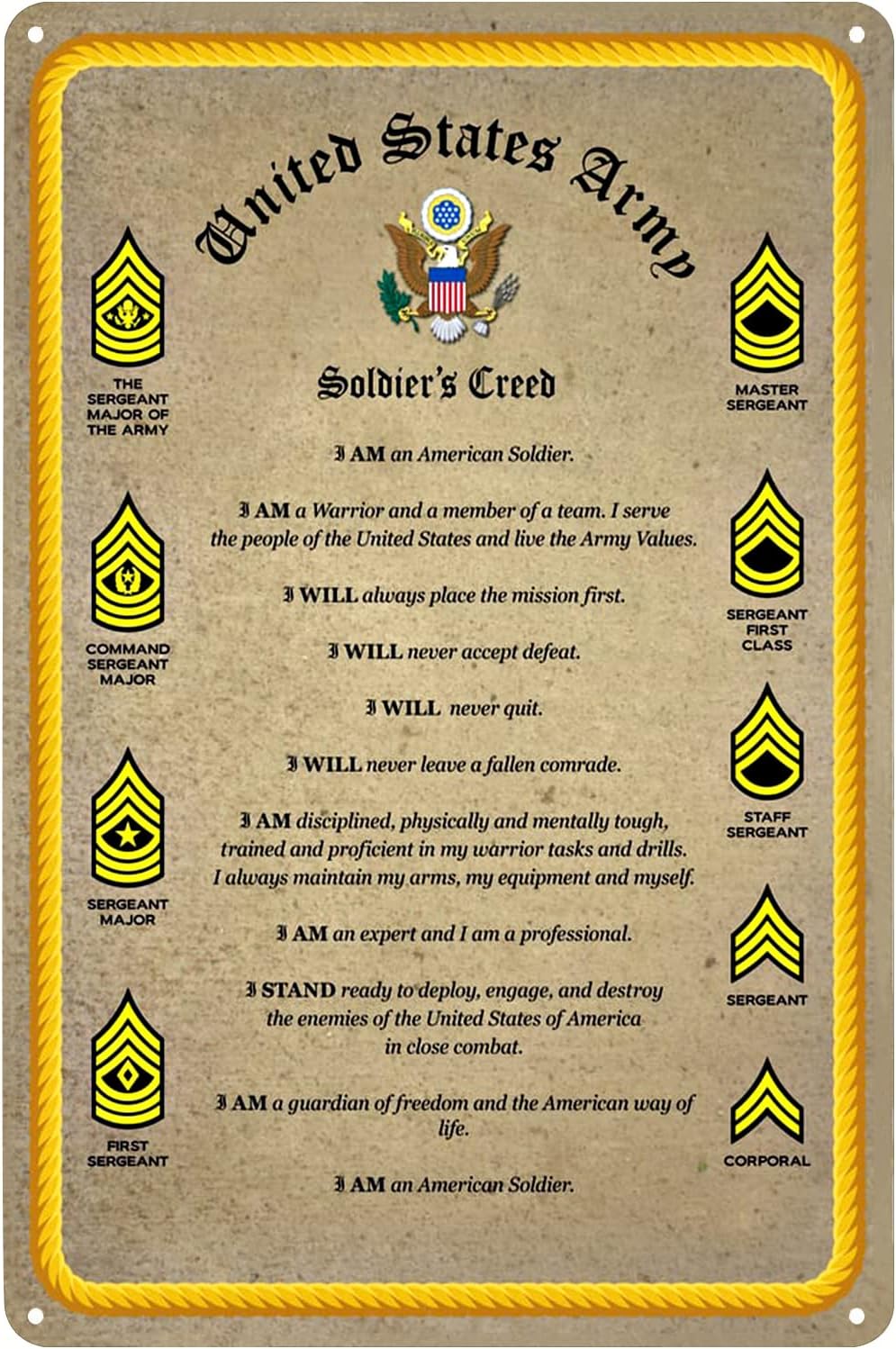 Amazon.com: Vintage Metal Signs Military Rank Tin Sign US Army Soldier ...