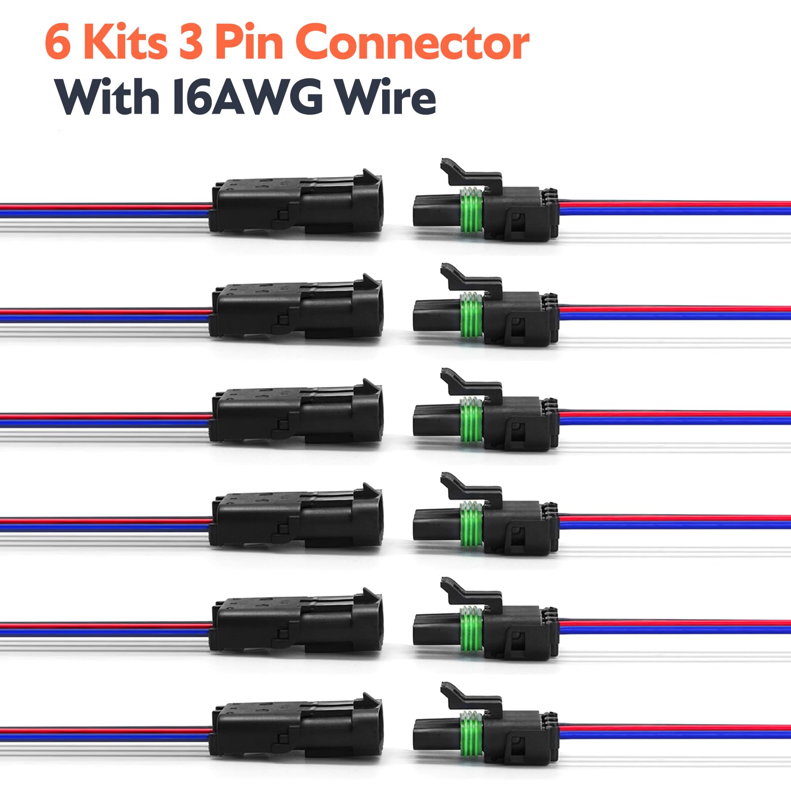 Snapklik.com : Amliber 6 Kits 3 Pin Weather Pack Connectors Kit