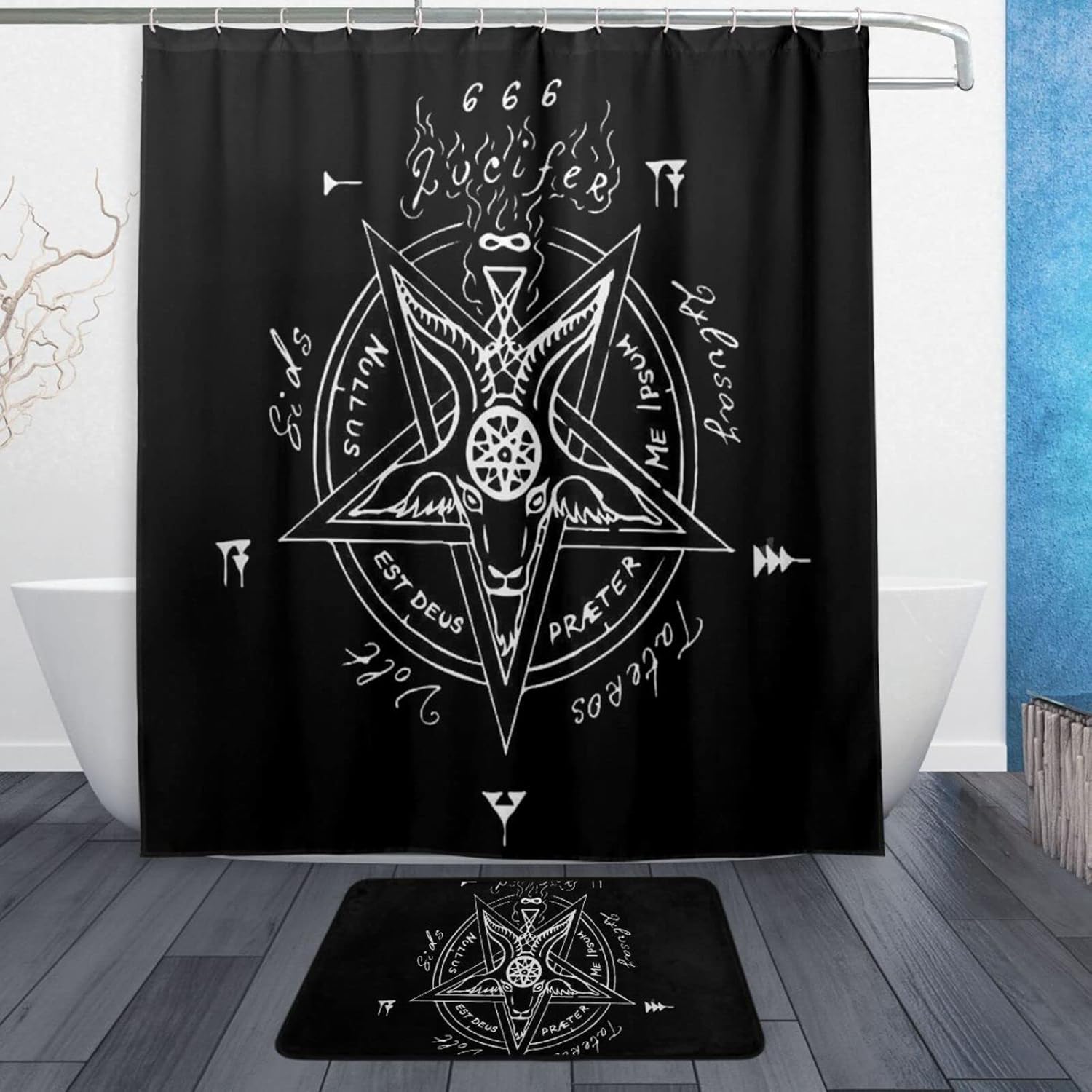Amazon.com: Leideawo Satanic Goat Pentagram Shower Curtain for Bathroom ...
