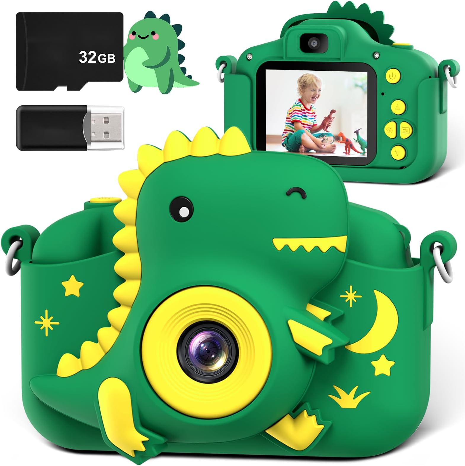 GREENKINDER Kids Camera - 2.0” Screen, 32GB Card, 20MP & 1080P HD ...
