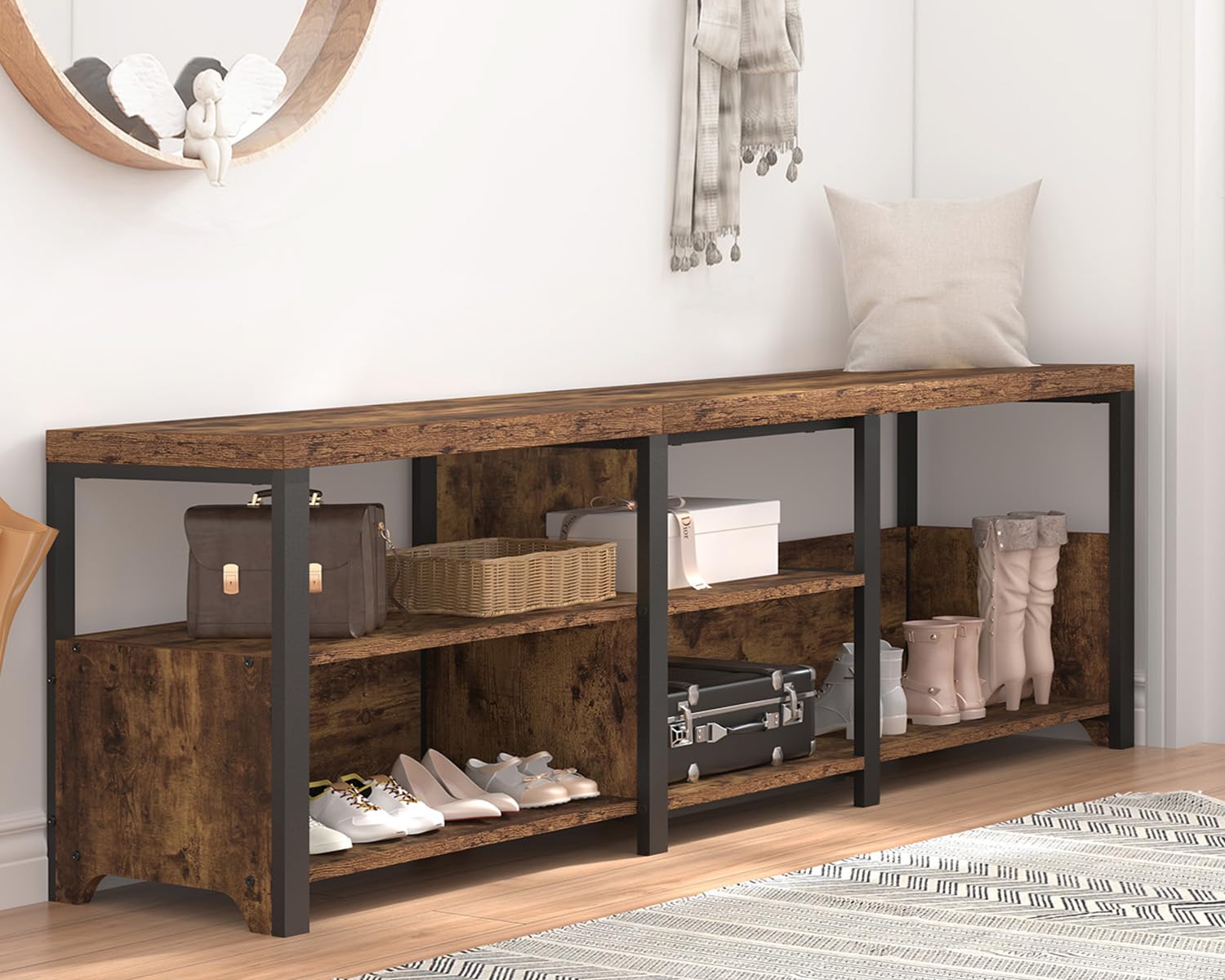 Corner Entryway Storage Bench Amazon.com: HSH Black Bench, 57” Long