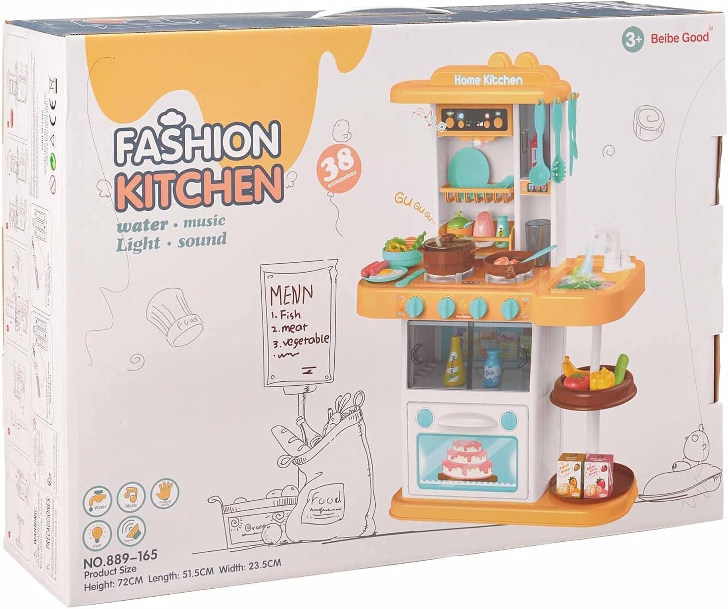 Beibe Good 889-165 Fashion Kitchen with Cooking Tools Playset for Kids ...