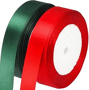 KINGLAKE 44M Gift Ribbon Red and Green, 2 cm Ribbon, Satin Ribbon, Silk ...