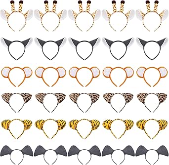 Amazon.com: Kigeli 30 Pcs Animal Ears Headband for Kids Jungle Woodland ...