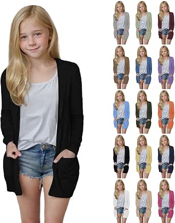Amazon.com: Girl's Casual Cardigan Lightweight Solid Fashion Open Front ...