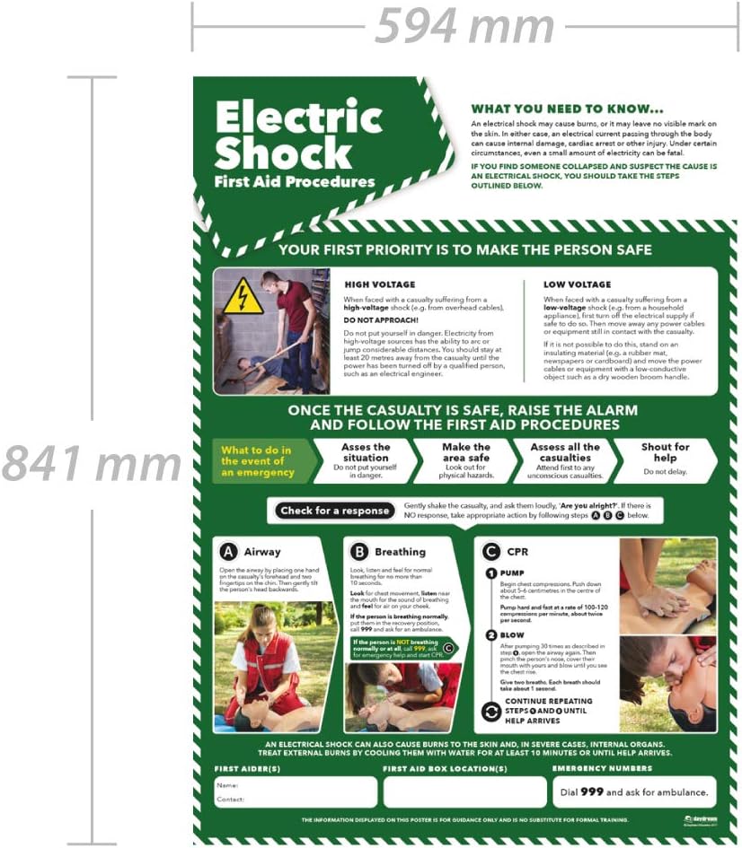 Electric Shock First Aid | Health and Safety Posters | Laminated Gloss ...