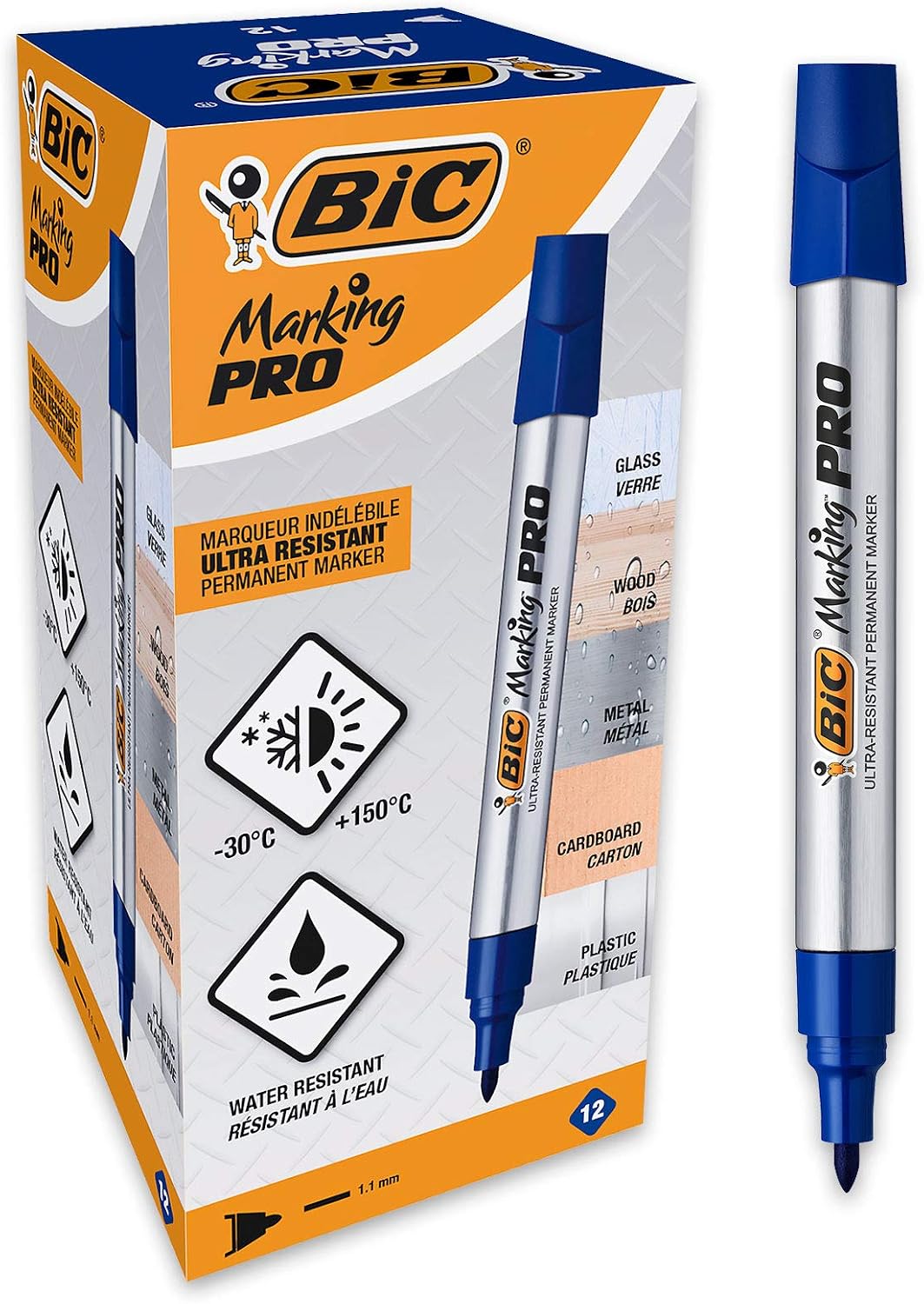Bic Marking Pro - Box of 12 Blue Permanent Markers, Bullet Tip : Amazon ...