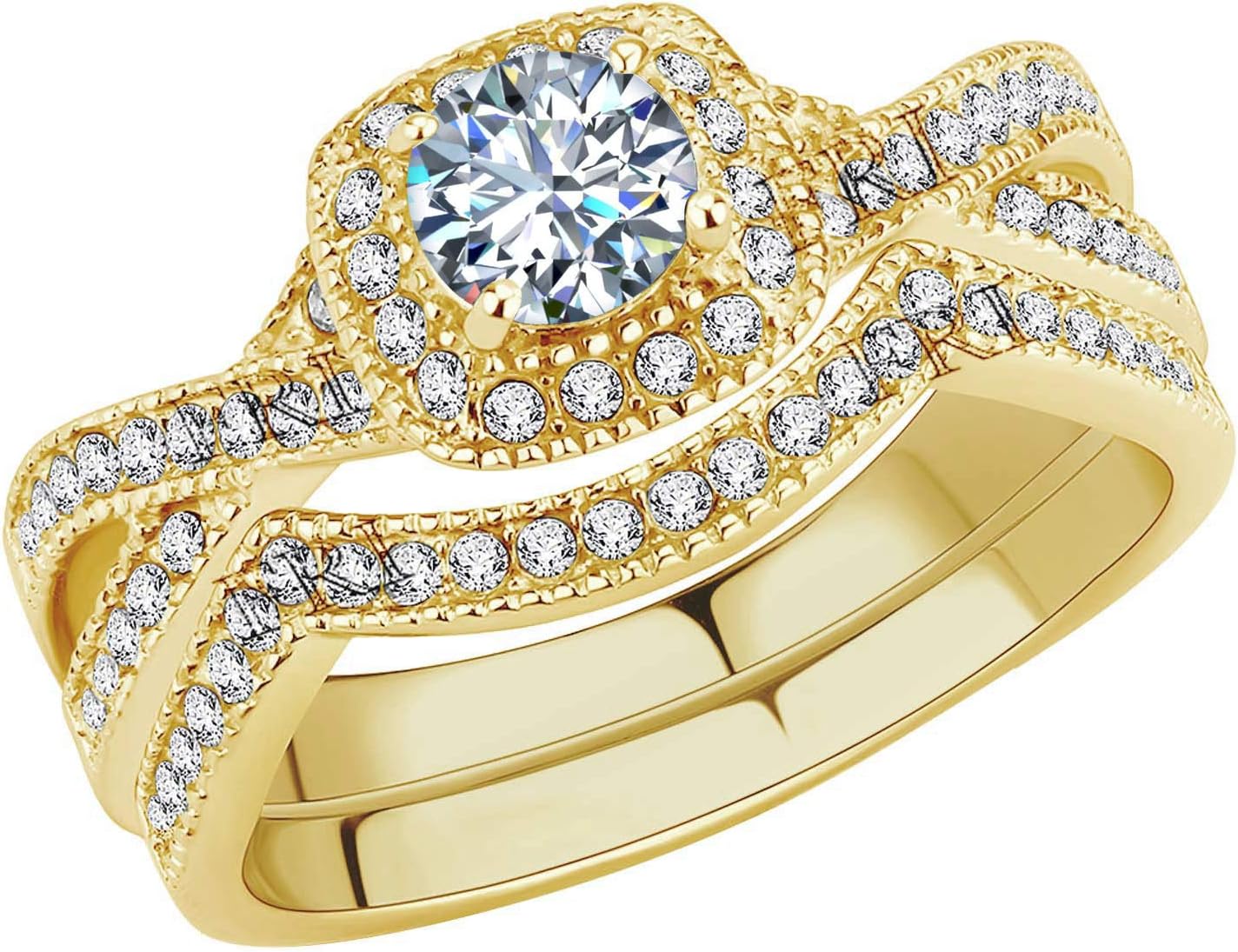 Amazon.com: Gold Plated stainless steel wedding ring set for women ...