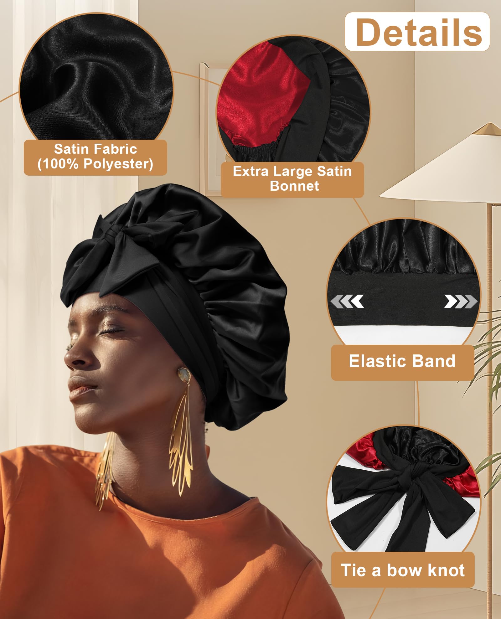 Snapklik.com : CHLINS Extra Large Satin Bonnet For Sleeping, Jumbo Silk ...