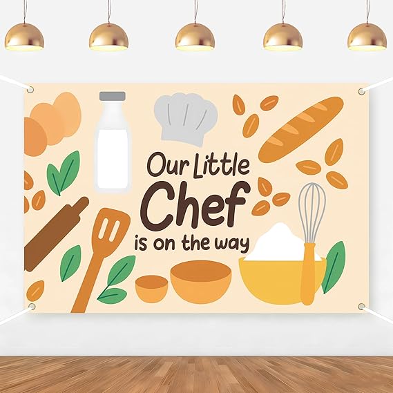 Amazon.com : Our Little Chef is on The Way Backdrop Chef Themed Party ...