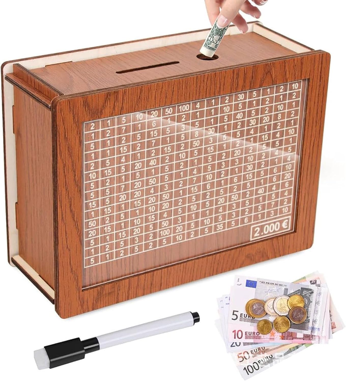 Amazon.com: Wooden Money Box Reusable Money Box with Numbers Ticks for ...