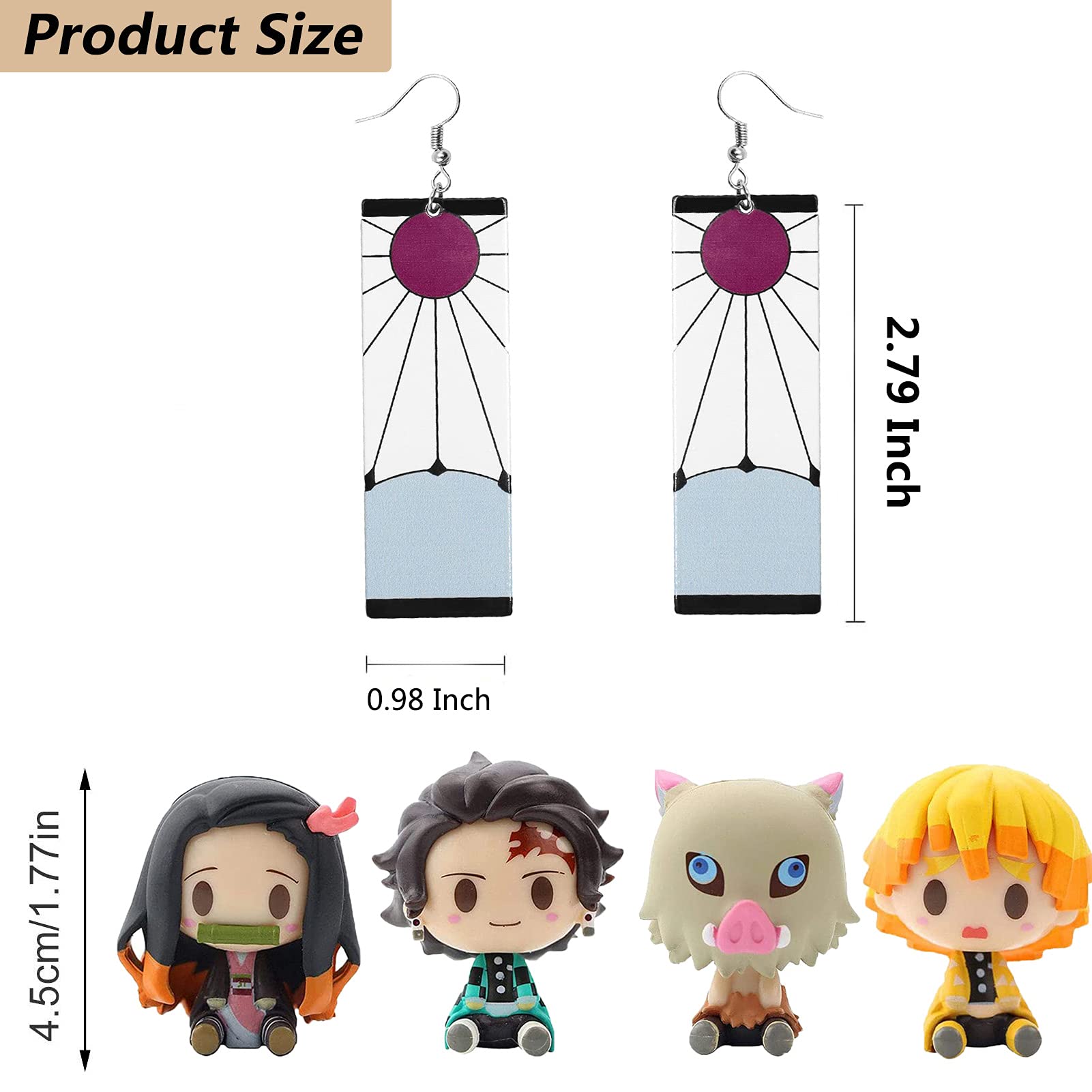 4 Pcs Mini Demon Slayer Figure, Tanjiro Hanafuda Earrings,1.77 Inch Q ...